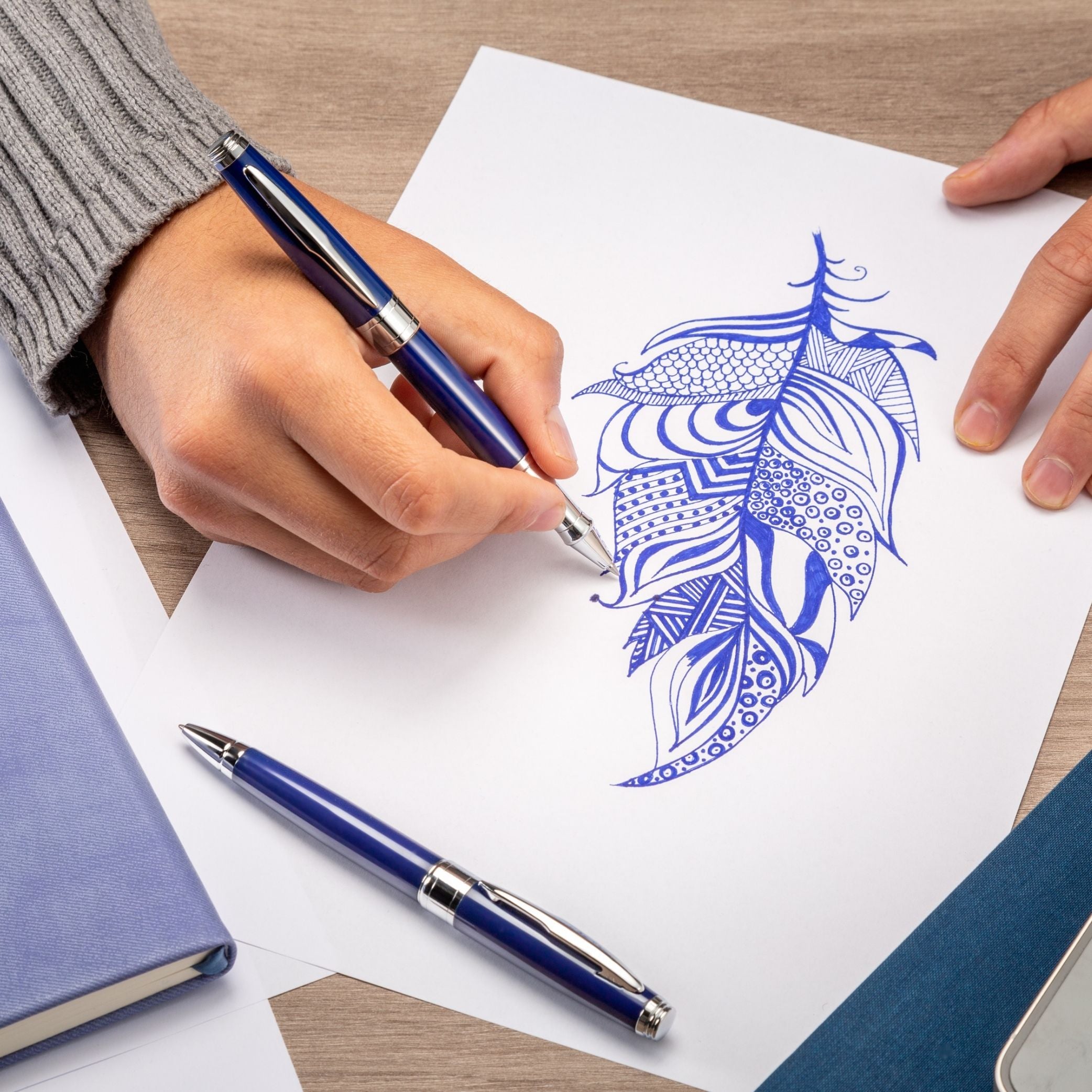 Blue Rollerball Pen Set with Schneider Ink Refill | ZenZoi