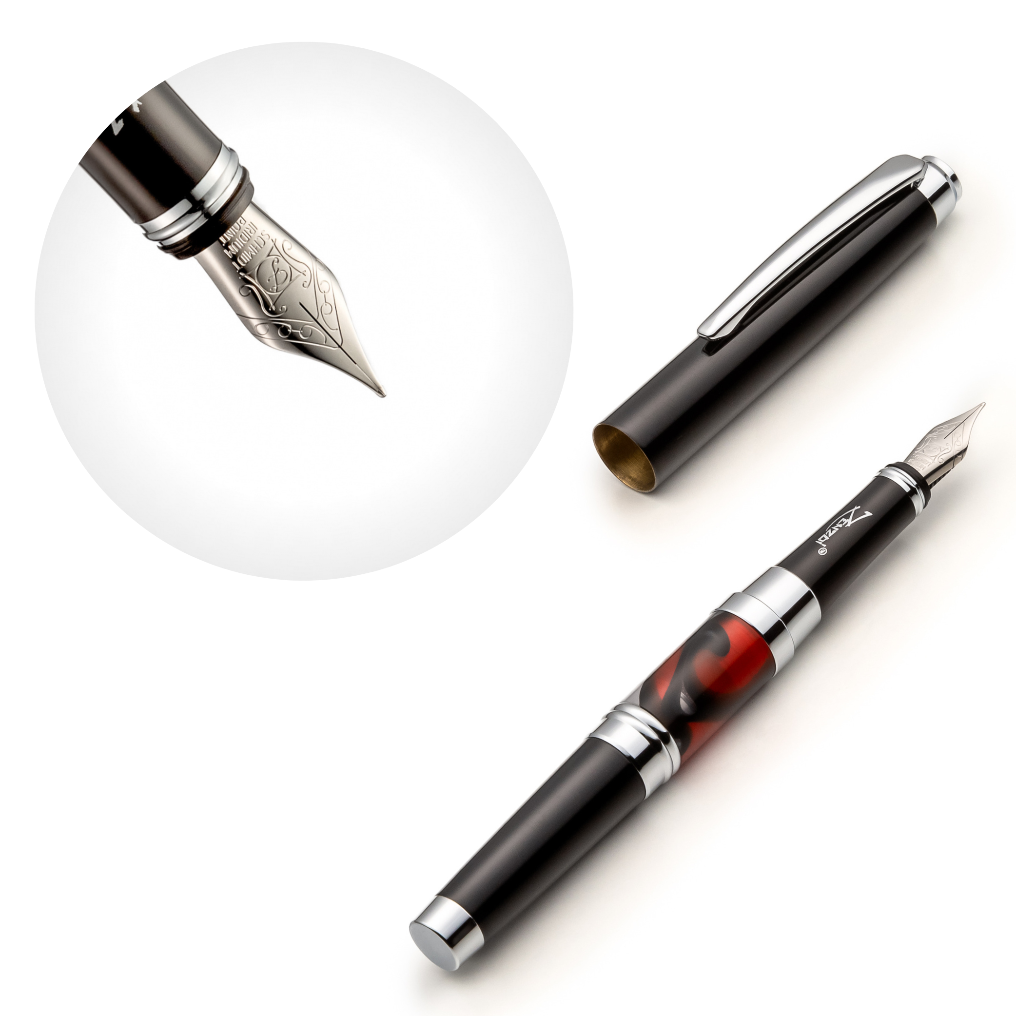 Black & Red Abstract Fountain Pen Set with Schmidt Fine Nib | ZenZoi