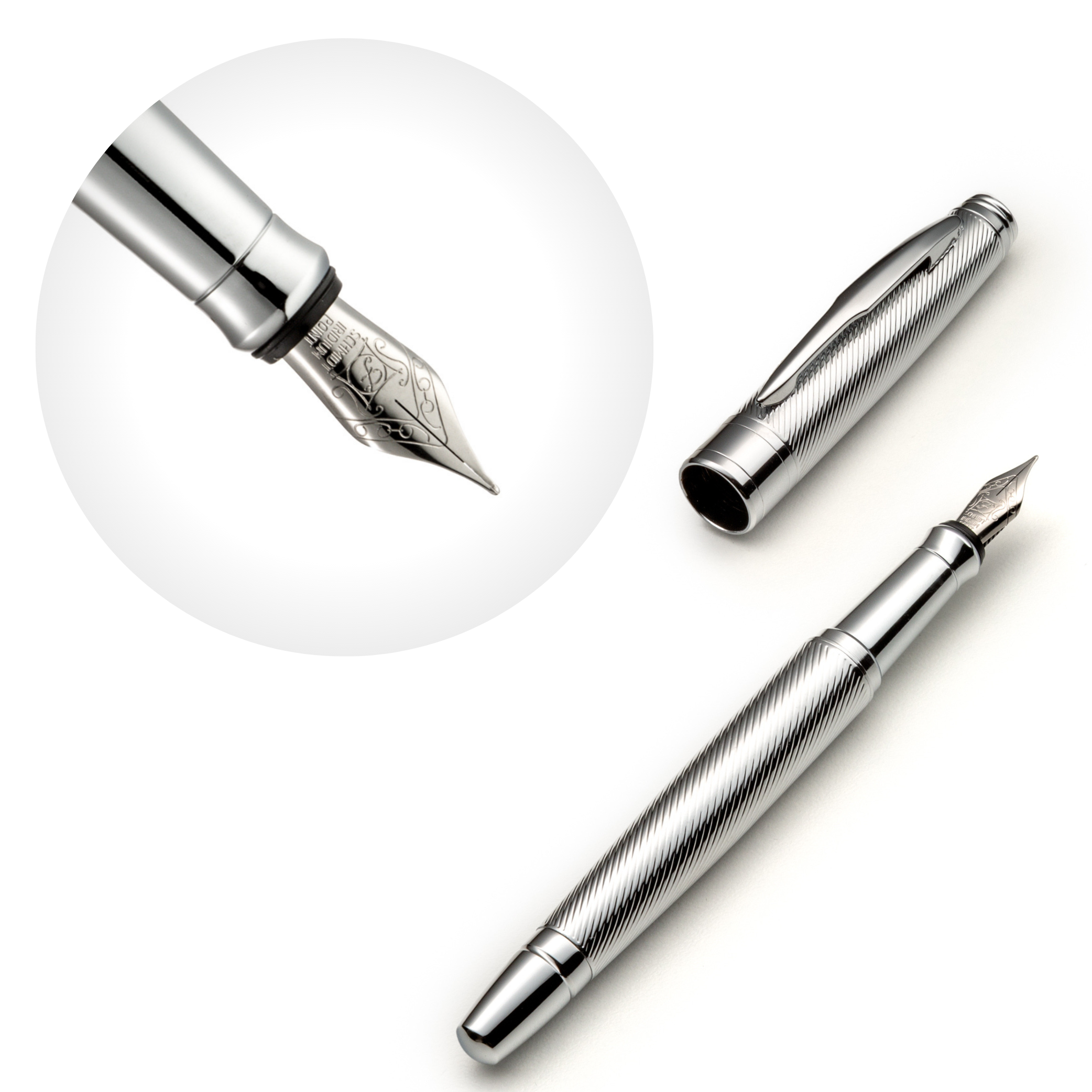 Chrome Fountain Pen Set with Schmidt Fine Nib | ZenZoi