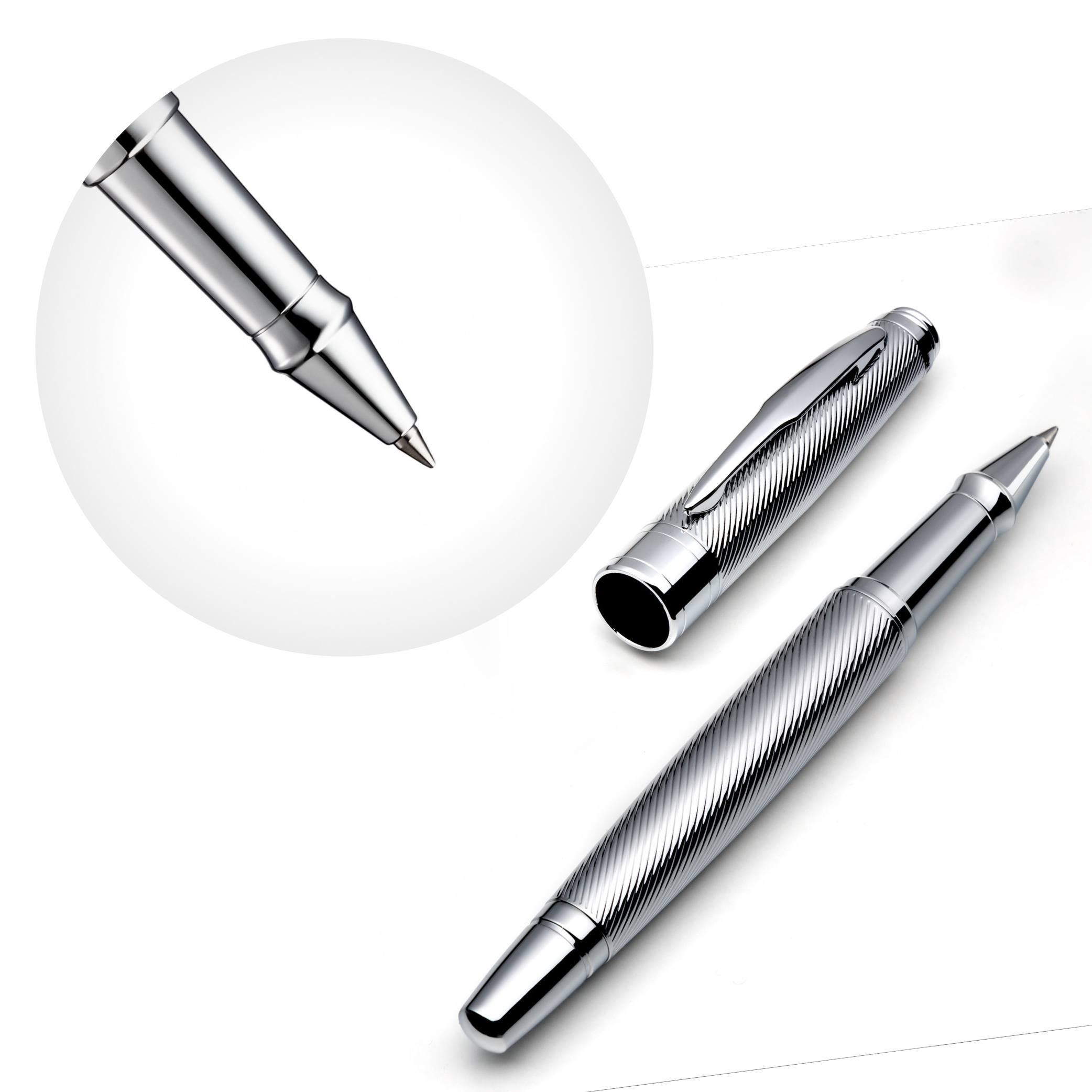 Chrome Rollerball Pen Set with Schneider Ink Refill | ZenZoi